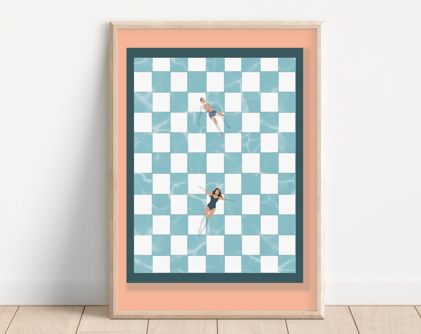 People at Pool Print | Retro Checkerboard Pool | Summer Poster | Tiny ...