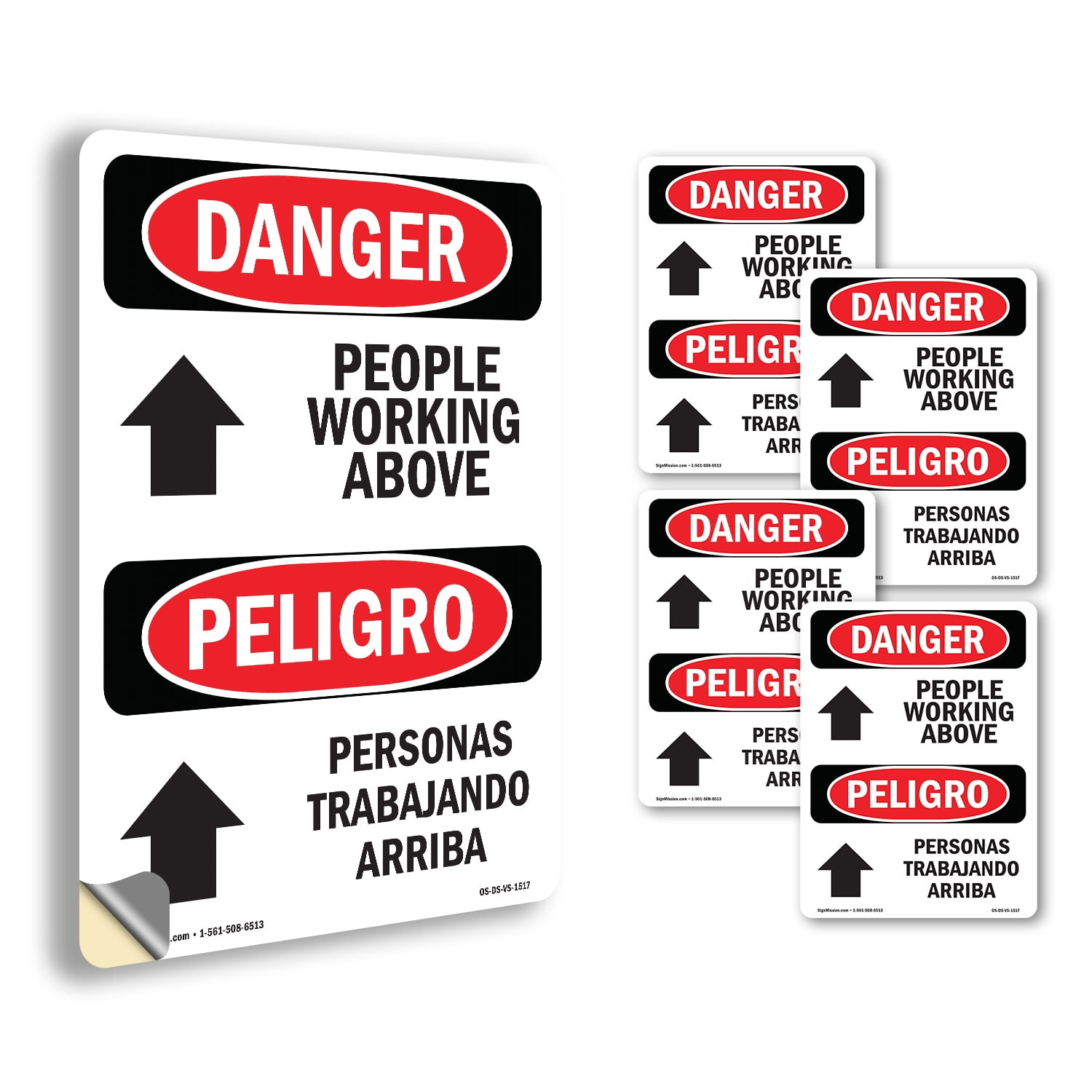 People Working Above Bilingual OSHA Danger Vinyl Decal Label 18 Inch x ...
