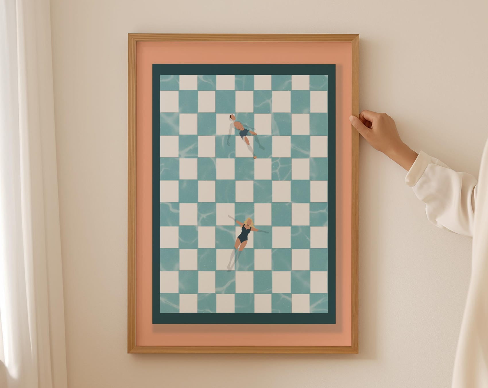 People at Pool Print | Retro Checkerboard Pool | Summer Poster | Tiny ...