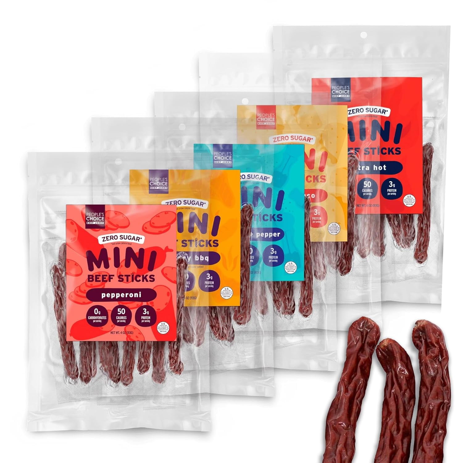 People's Choice Beef Jerky Mini Beef Sticks - Variety Pack Jerky Sticks ...