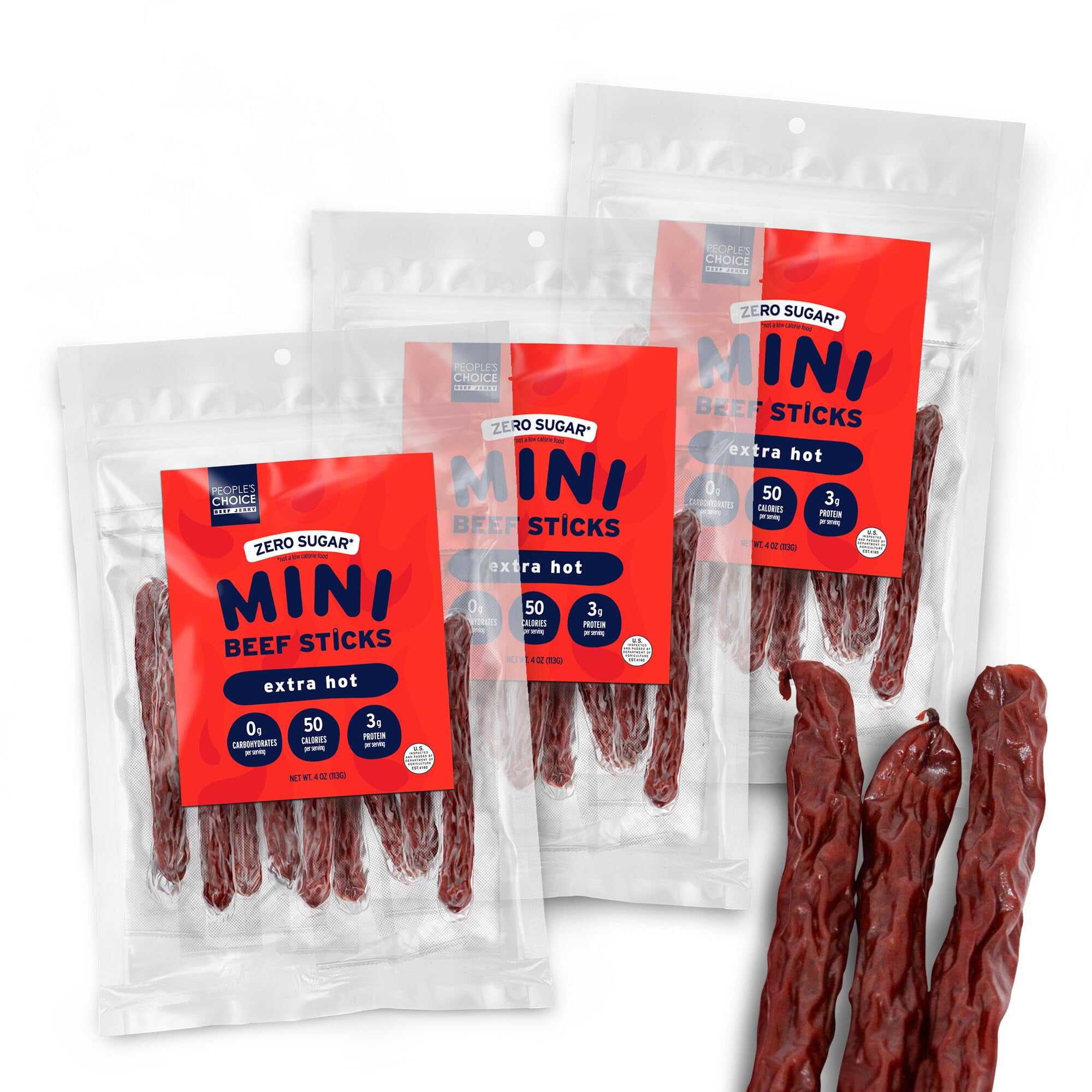 People's Choice Beef Jerky OIF8 Mini Beef Sticks - Extra Hot Jerky ...