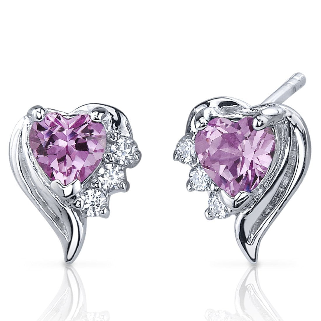 Peora Created Pink Sapphire Sweetheart Earrings in Sterling Silver ...