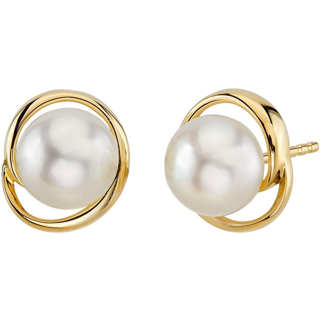 Peora Freshwater Cultured White Pearl Stud Earrings in 14K Yellow Gold ...