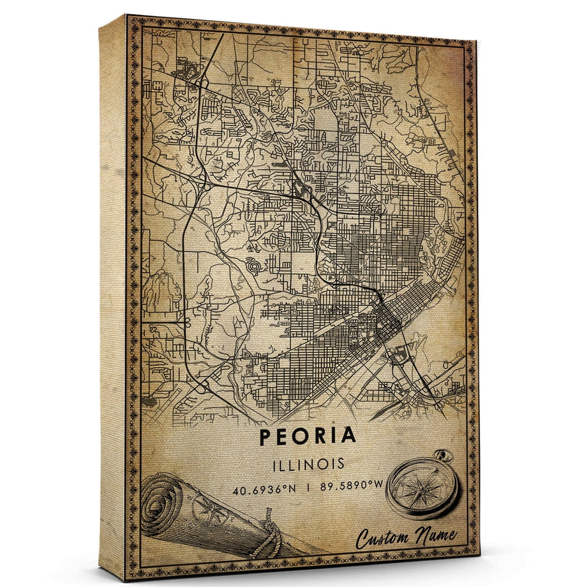 Peoria Map Poster, Illinois Map Art Poster, Canvas, Peoria Map City ...