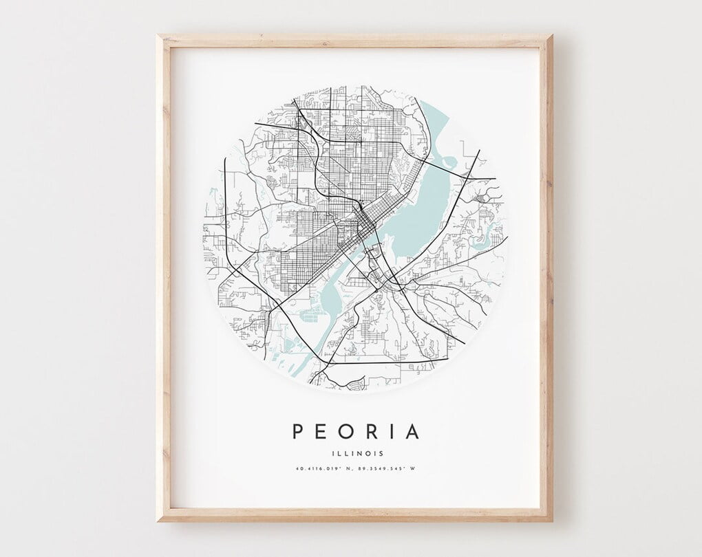 Peoria Map Print, Peoria Map Poster City Wall Art, Il Road Map ...