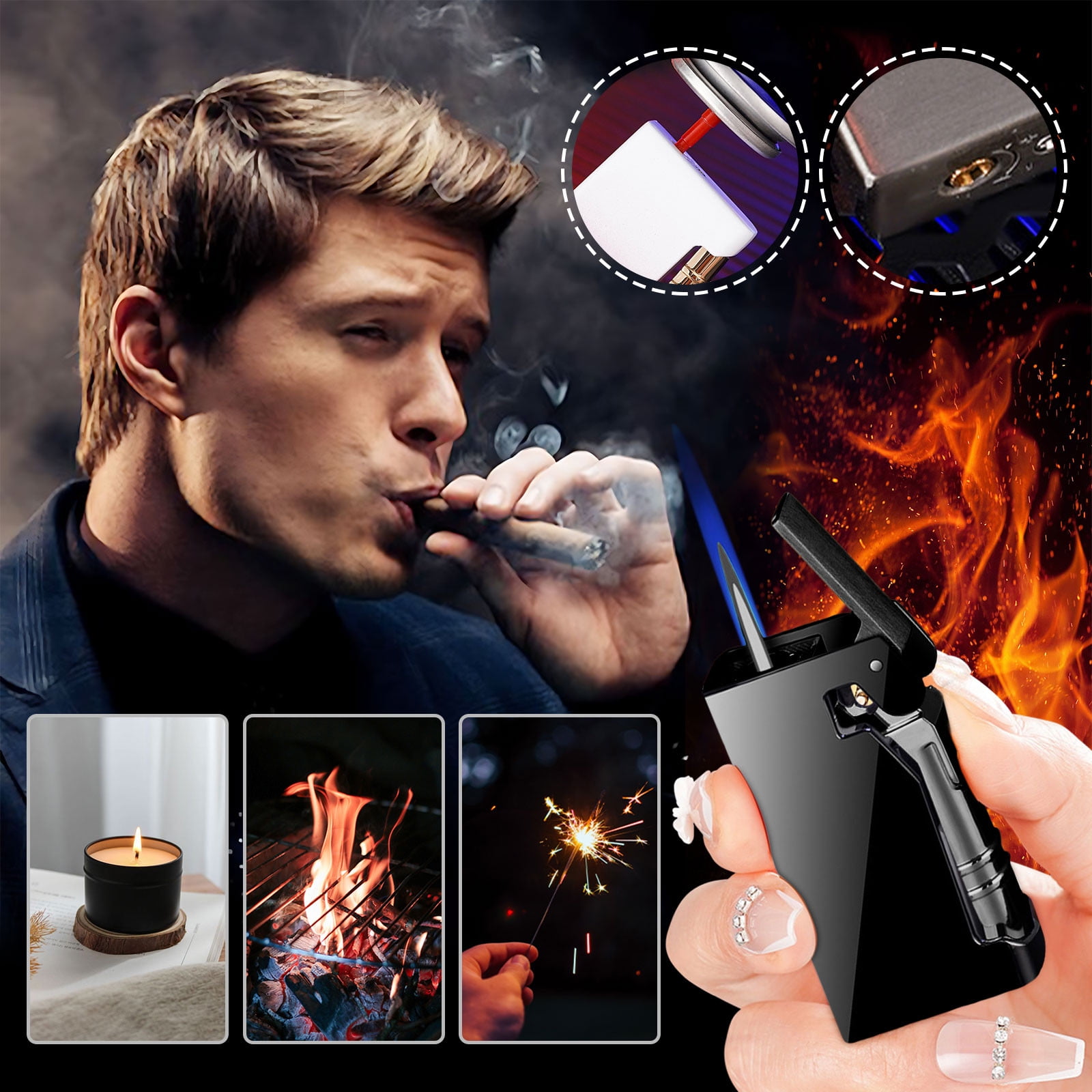 Peorpel Dual Flame Lighter, Torch Jet Lighter Refillable Butane Lighter ...