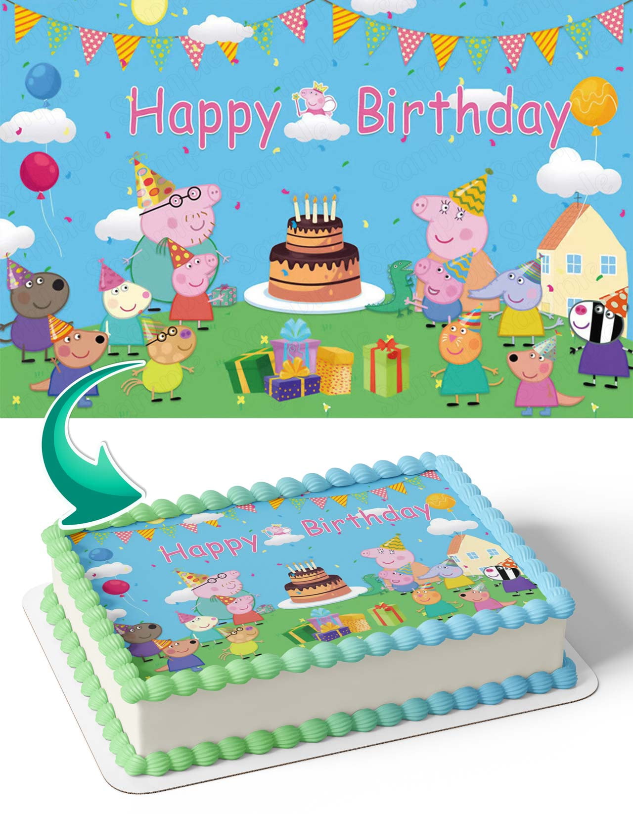 Pepa Pig BG Edible Cake Image Topper Birthday Photo Icing Fondant ...