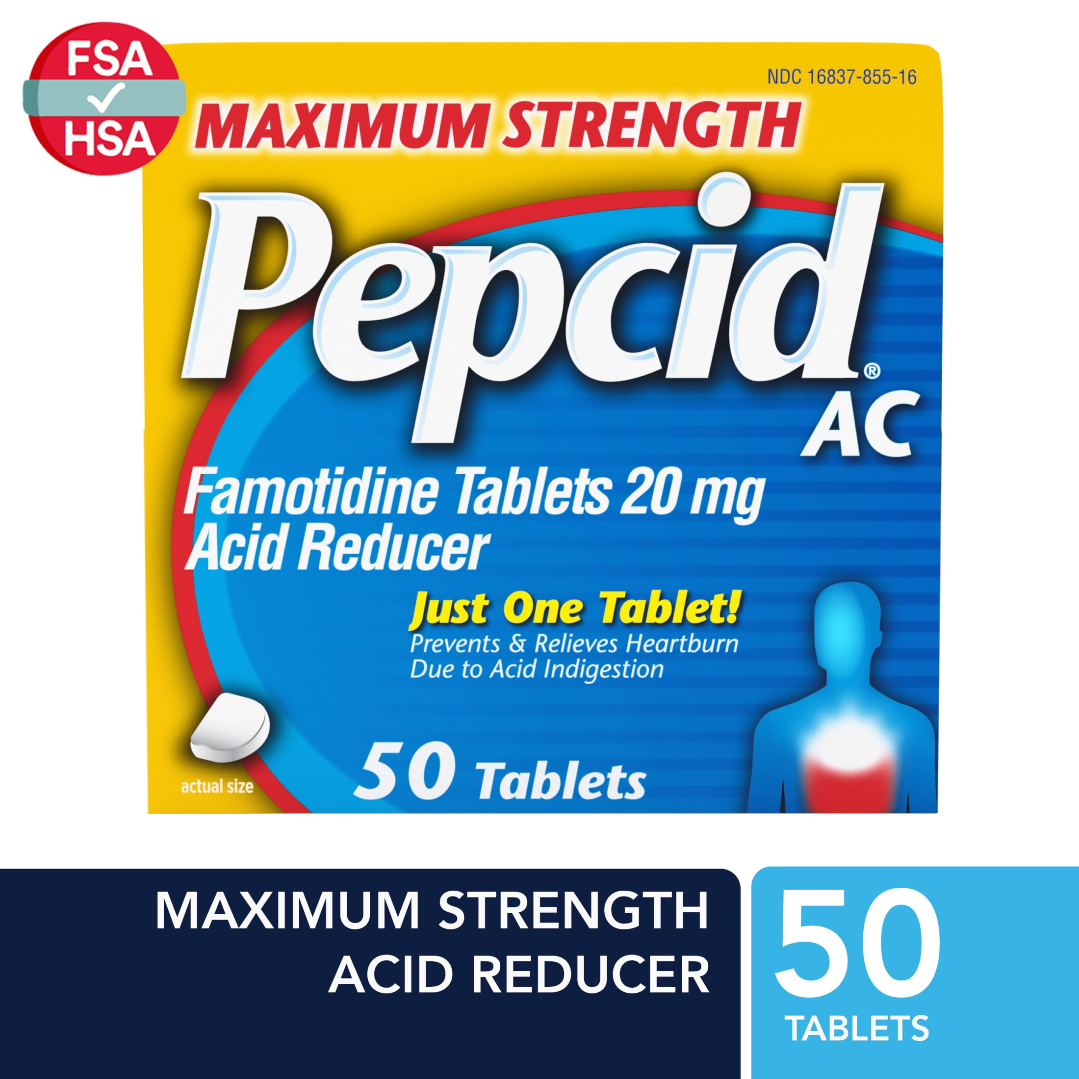 Pepcid AC Maximum Strength Heartburn Medicine, 20 mg Famotidine, 50 Ct ...