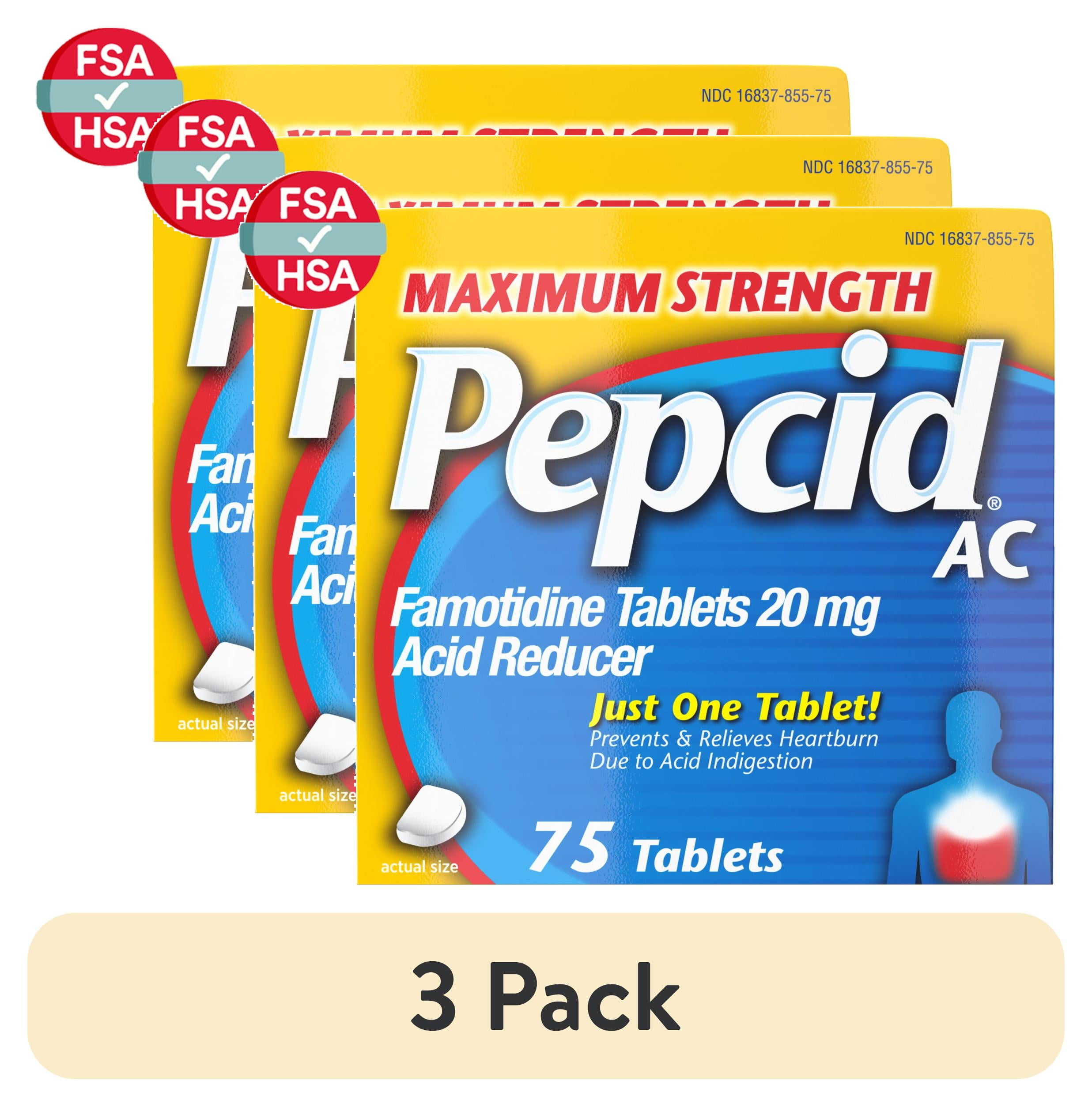 (3 pack) Pepcid AC Maximum Strength Heartburn Medicine, Famotidine, 75 ...