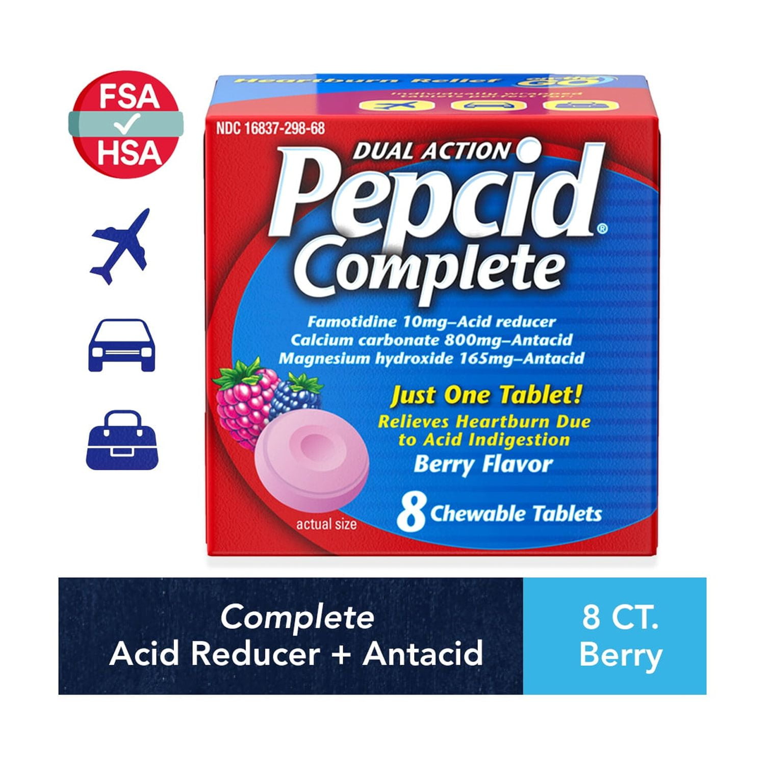 Pepcid Complete 2-in-1 Acid Reducer, Antacid Chewables, Berry, 8 Ct ...