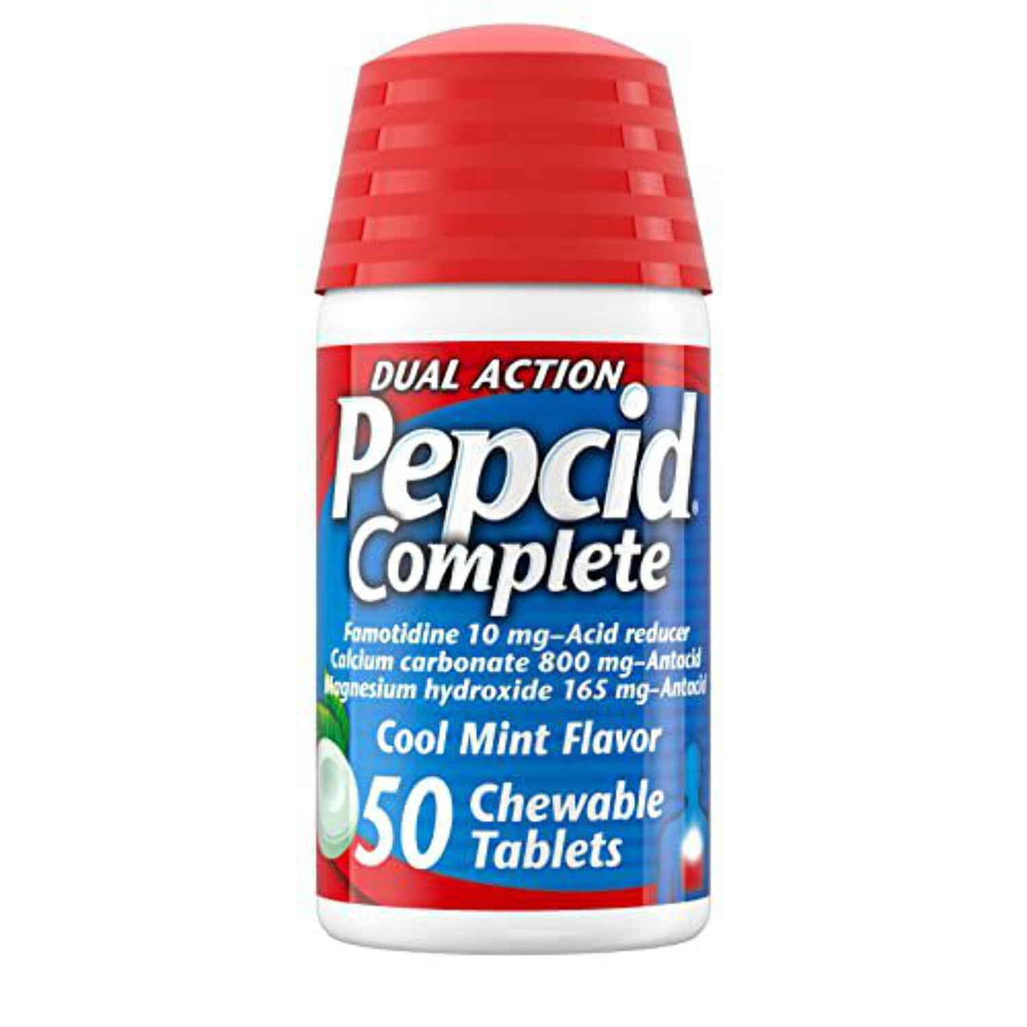 Pepcid Complete Acid Reducer + Antacid Chewable Tablets, Mint, 50Ct ...
