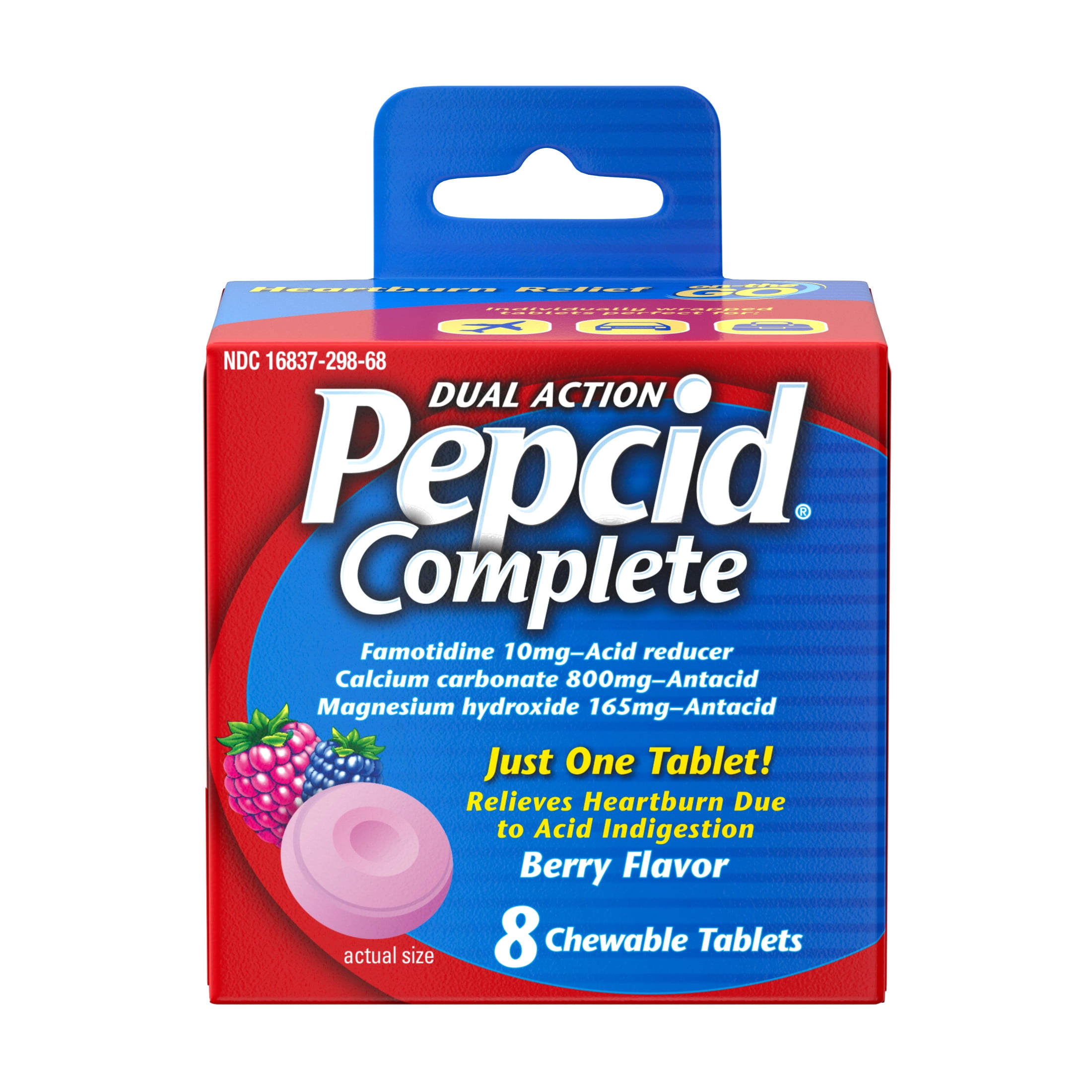 Pepcid Complete 2-in-1 Acid Reducer, Antacid Chewables, Berry, 8 Ct ...