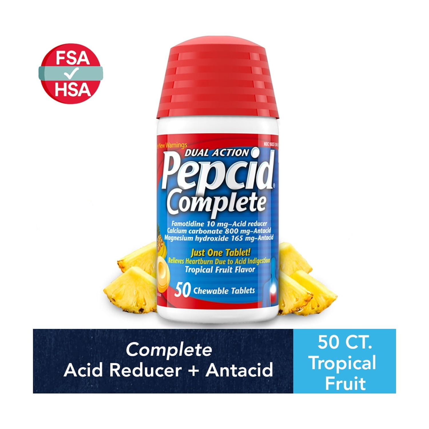 Pepcid Complete Acid Reducer + Antacid Chews, Tropical Fruit, 50 Count ...