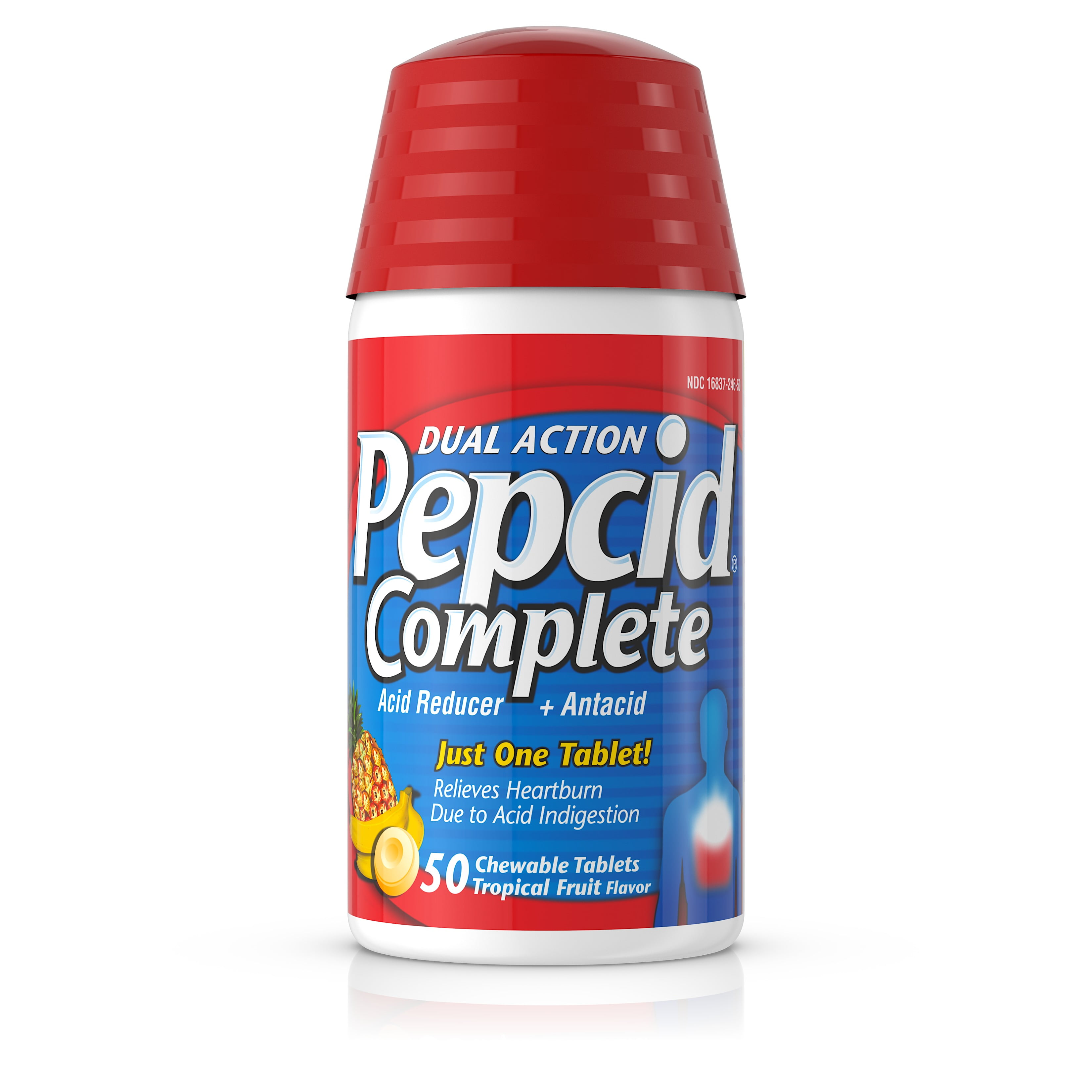 Pepcid Complete Acid Reducer + Antacid Chews, Tropical Fruit, 50 Ct ...