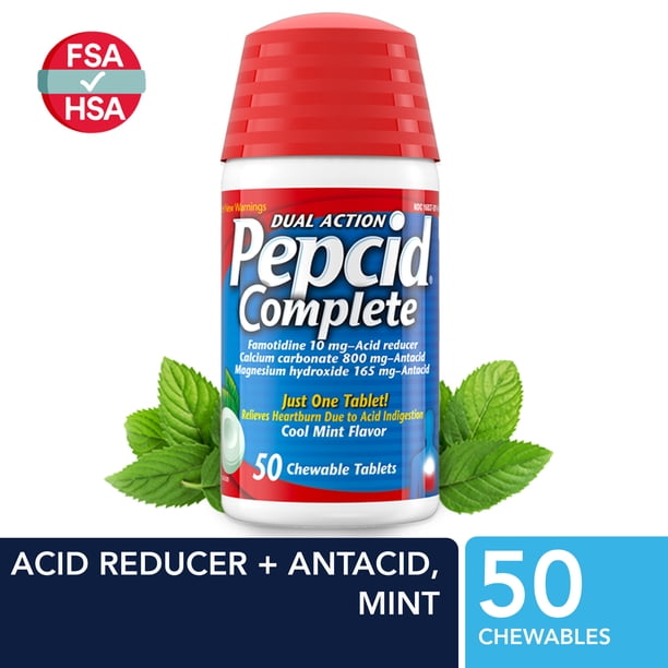 Pepcid Complete Acid Reducer + Antacid Chews, Mint, 50 Ct - Walmart ...