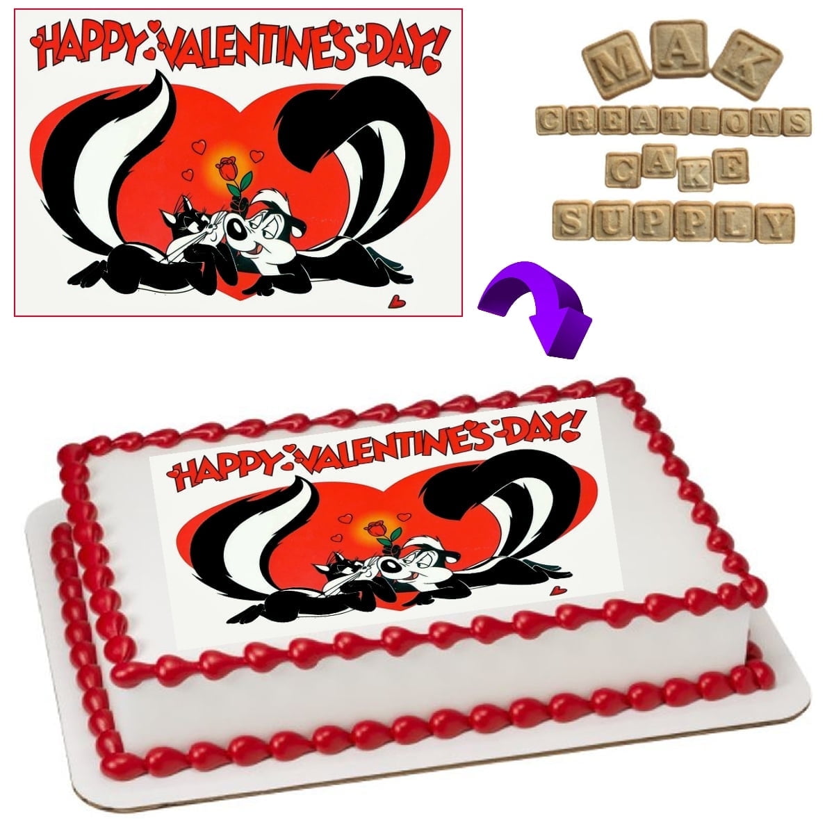 Pepe Le Pew Happy Valentine's Day 1/4 Sheet Edible Cake Topper ...