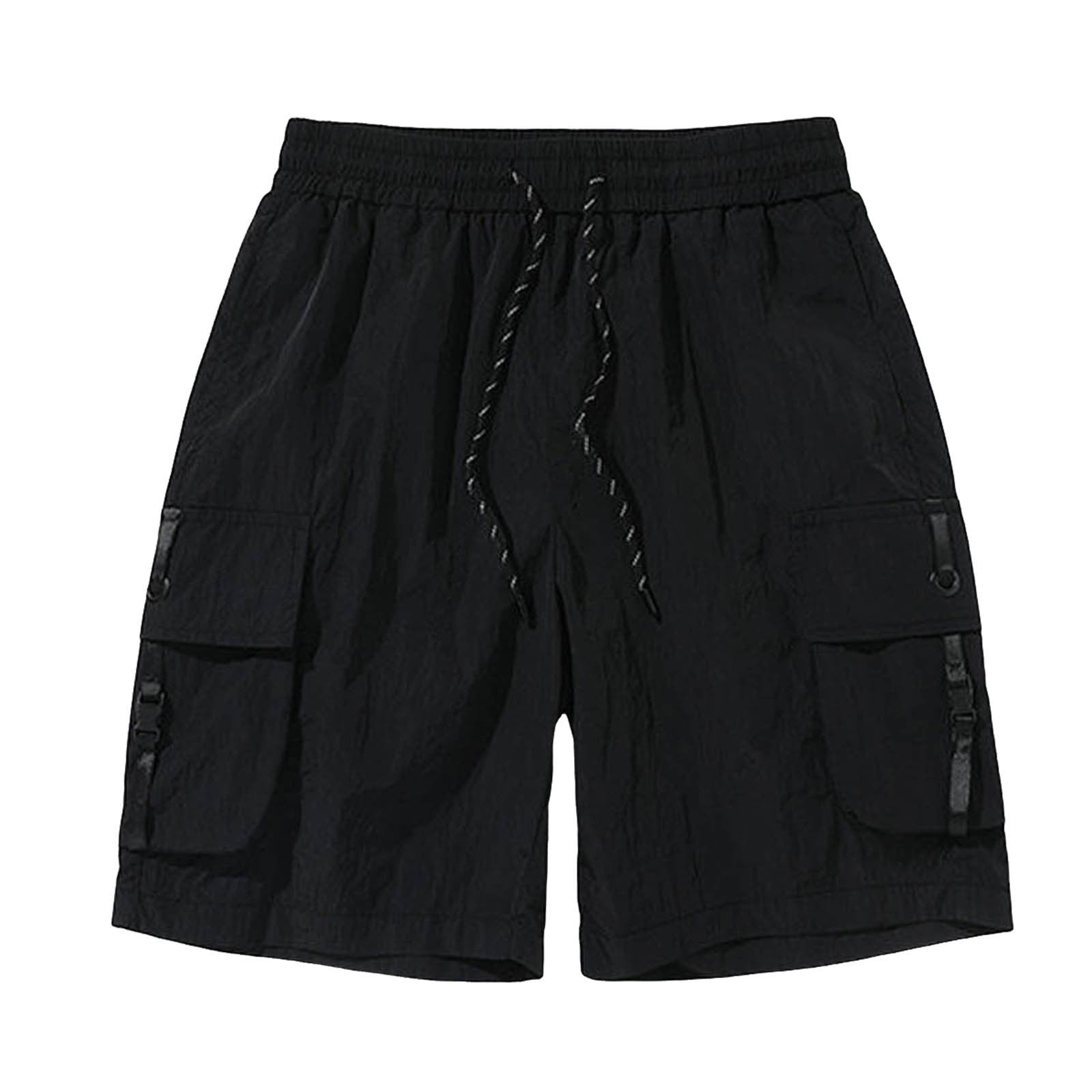 Pepeey Men Khaki Shorts, Black Cargo Shortss Stretch Waistband Black ...