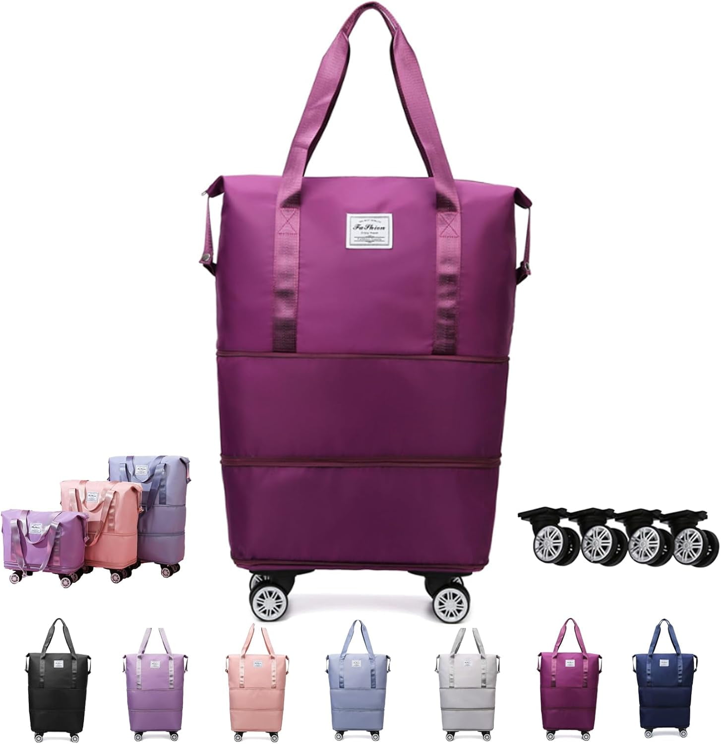 Pepepo Travel Bag with Wheels, 36/55L Klarson Expandable Bag with ...