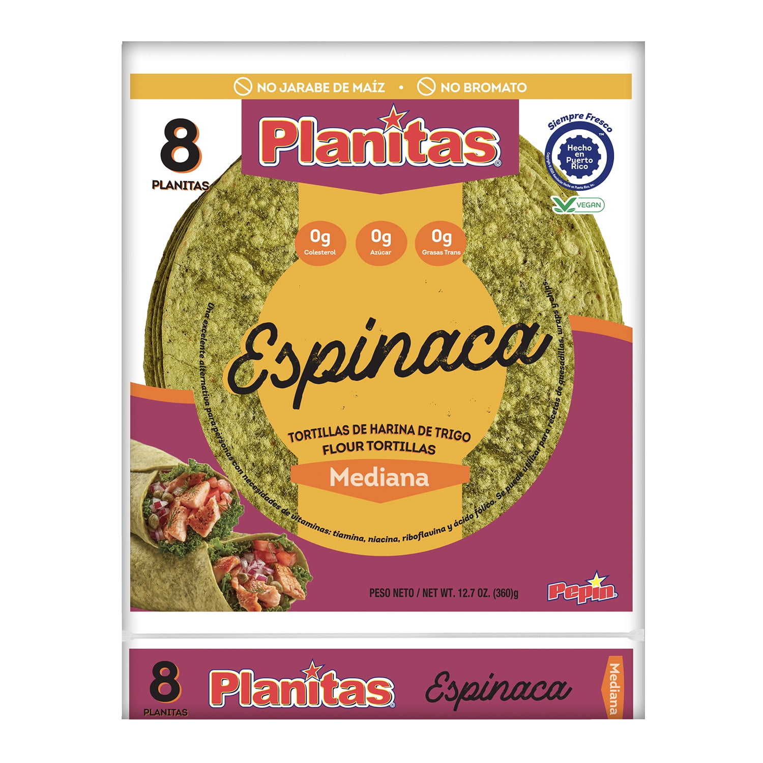 Pepin, Planitas, Spinach, Flour Tortillas Medium 8", 13 oz, Shelf ...
