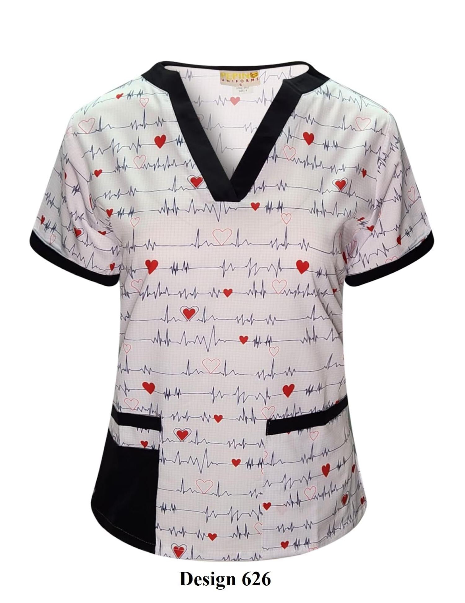 Pepino Uniforms Printed Black EKG V-Neck Scrub Top - Walmart.com