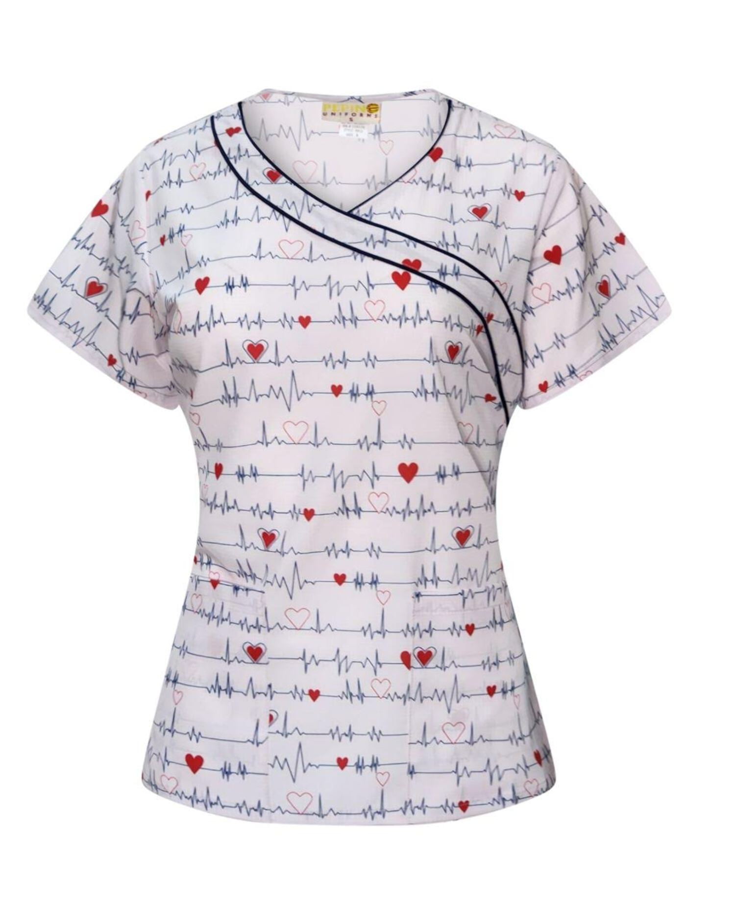 Pepino Uniforms Printed EKG/Black Trim Mock Wrap Scrub Top - Walmart.com