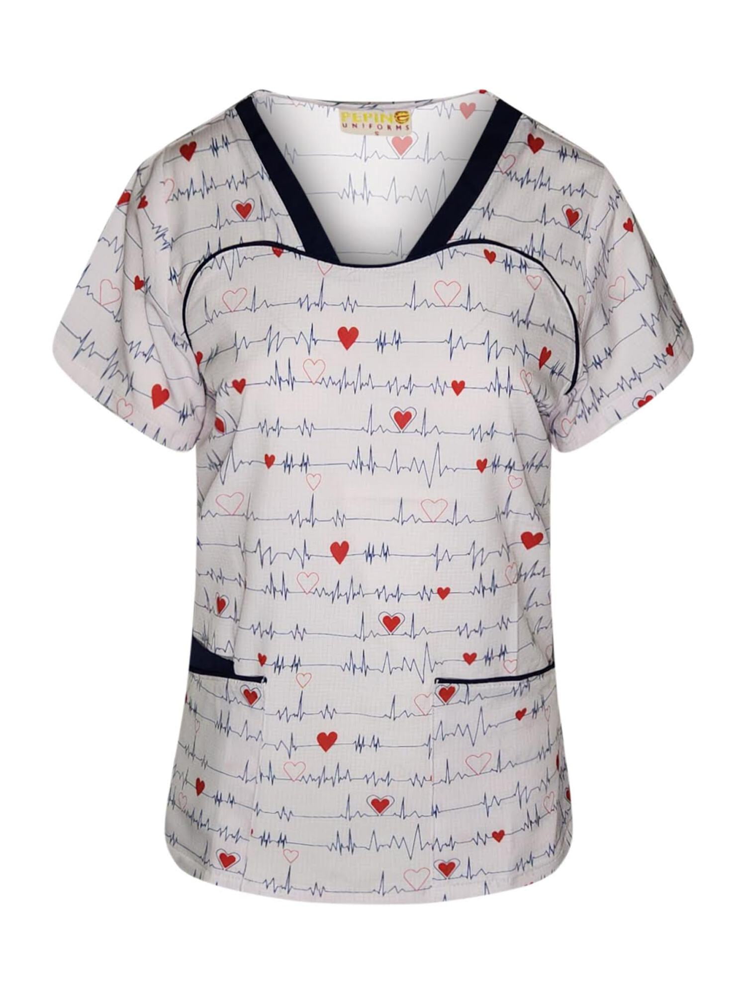 Pepino Uniforms Printed Navy EKG Piping V-Neck Scrub Top - Walmart.com