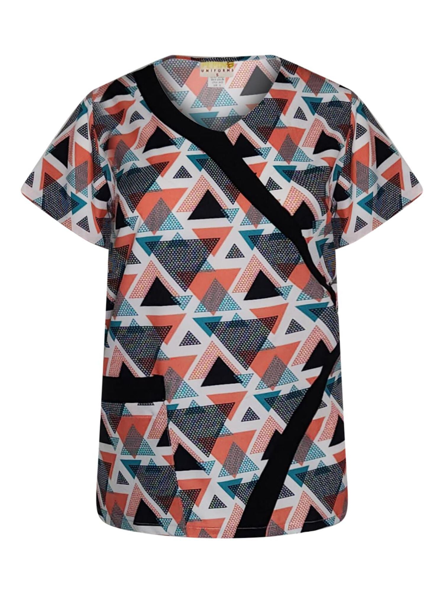 Pepino Uniforms Printed Orange Linked Triangles V-Neck Trim Scrub Top ...