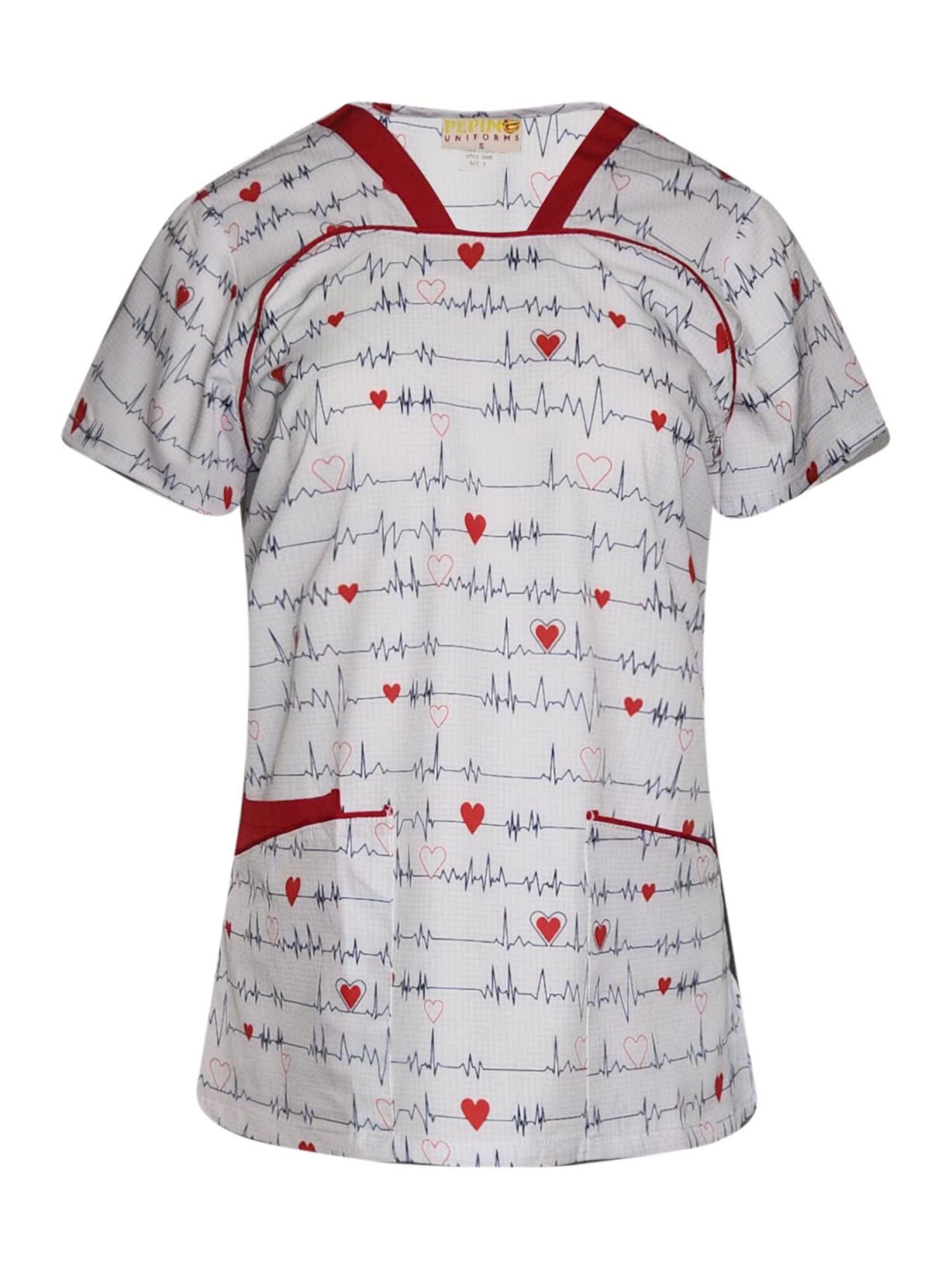 Pepino Uniforms Printed Red EKG Piping V-Neck Scrub Top - Walmart.com