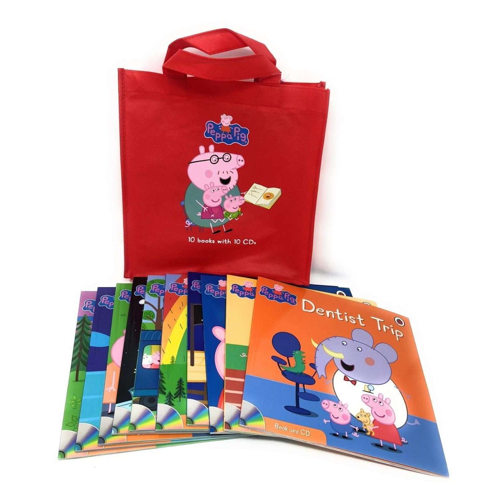 Peppa Pig 10 Books Set With 10 Audio CD In A Bag, Dentist Trip, Sports ...