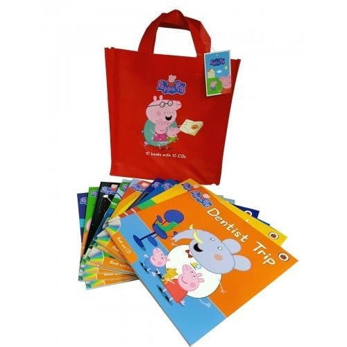 Peppa Pig 10 Story Books Set Collection With Cds - Red Bag - Walmart.com