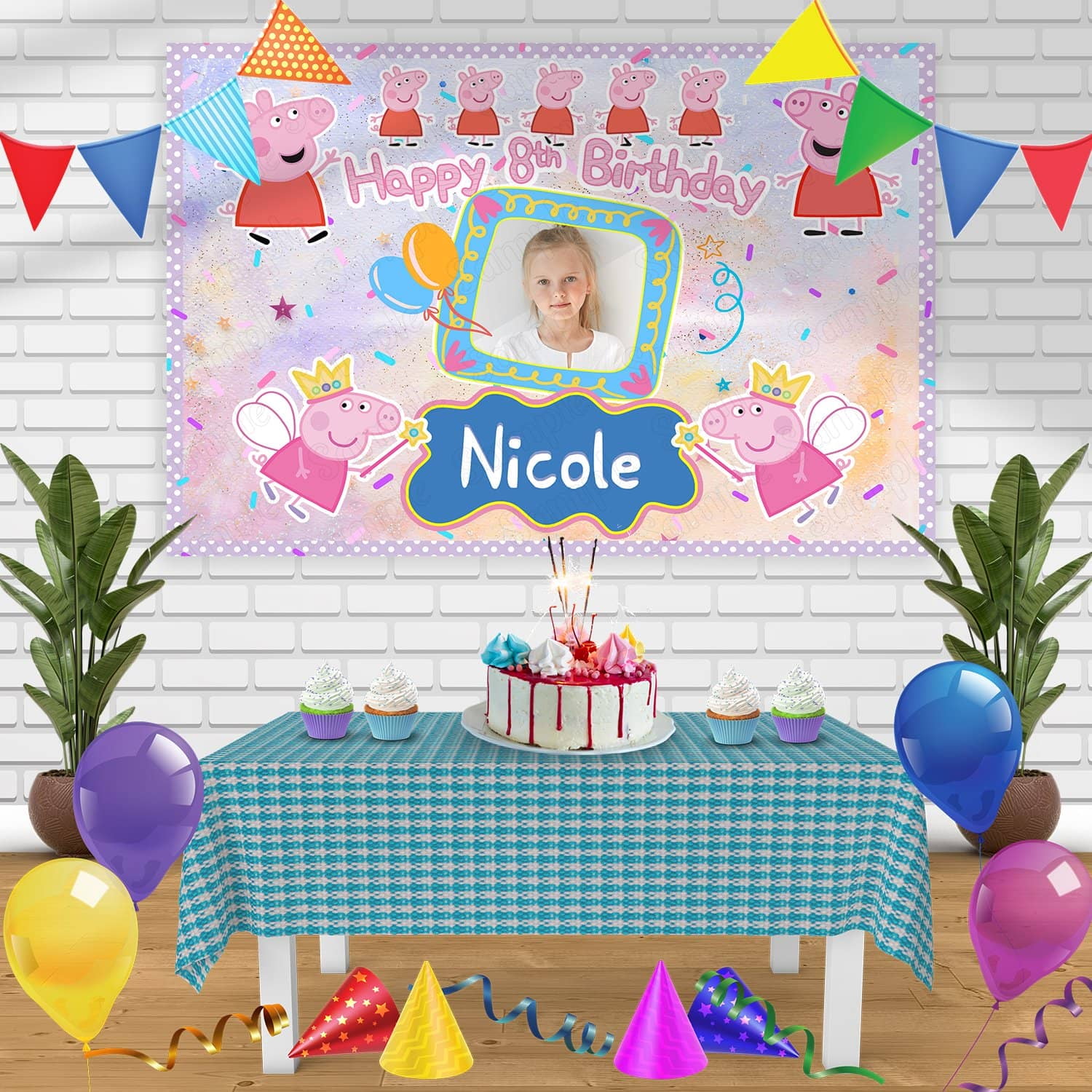 Peppa Pig Cute Frame Birthday Banner Personalized Party Backdrop ...