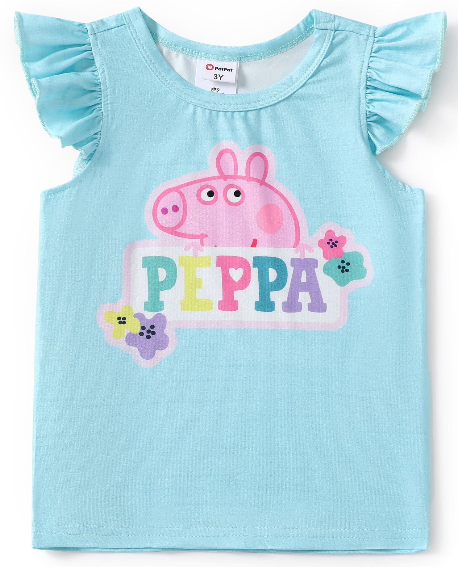 Peppa Pig Girls Graphic Tee Blue Cute Ruffle Flutter Sleeve Tops T ...