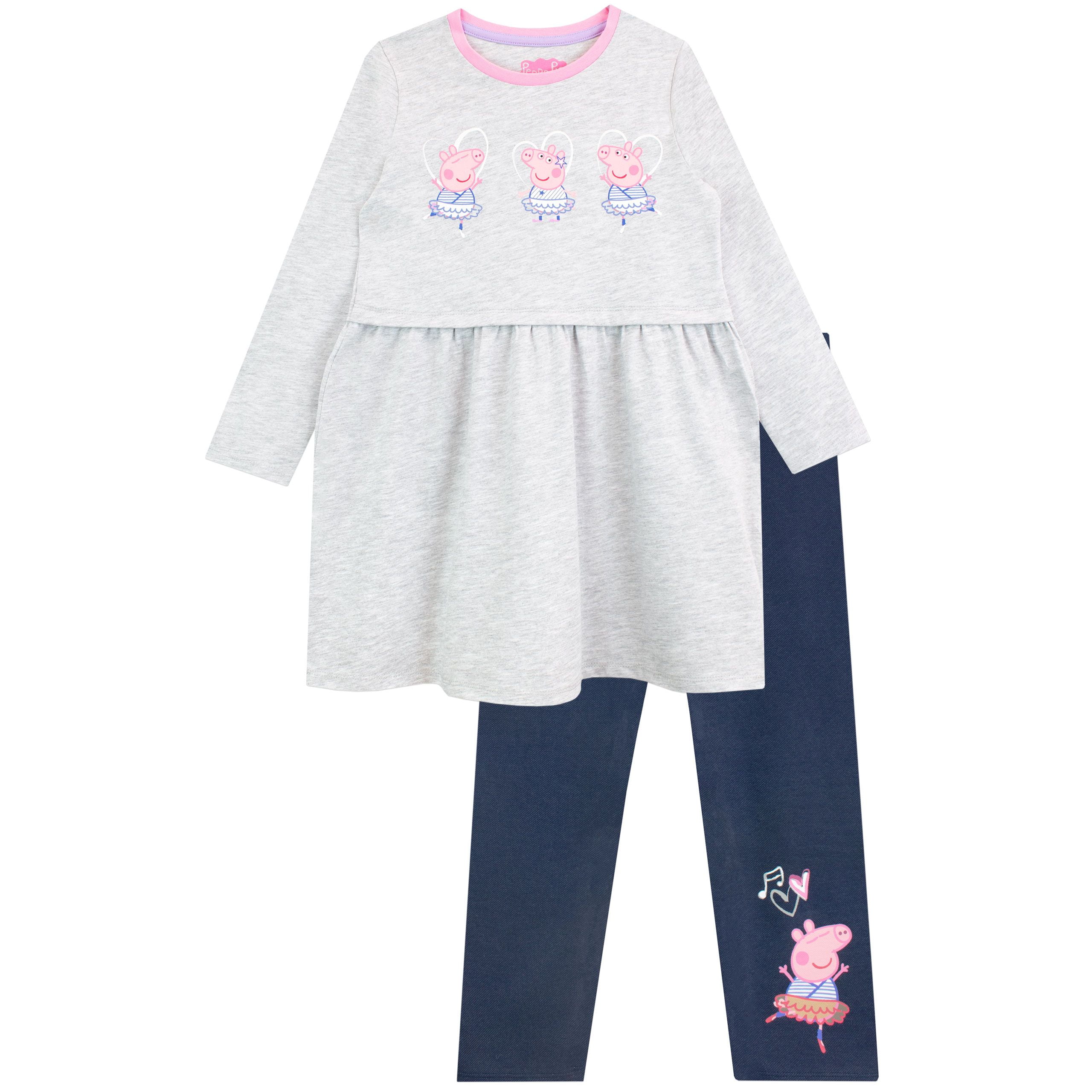 Peppa Pig Girls Outfit: Long Sleeve Dress and Leggings Set, Toddler ...