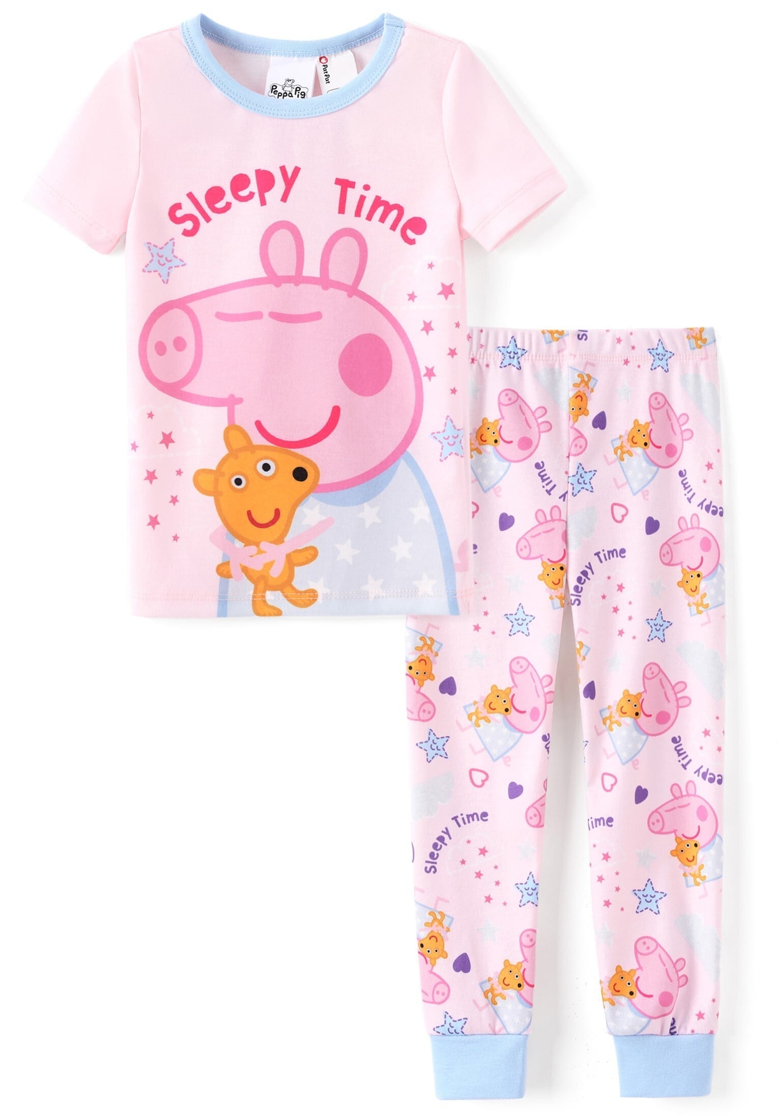 Peppa Pig Girls Snug-Fit Pajama Set, Short Sleeve Top, Pink Pants, 2 ...
