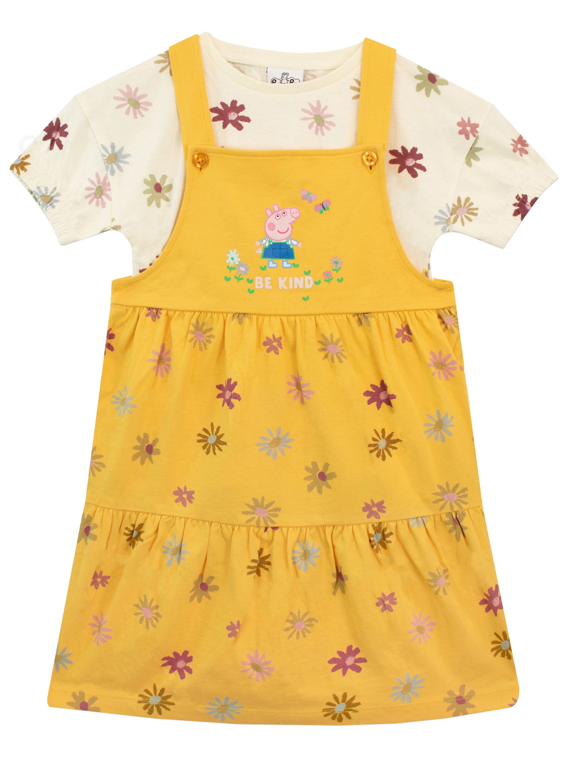 Peppa Pig Girls T-Shirt & Pinafore Dress Set Yellow Sizes 2T-8 ...