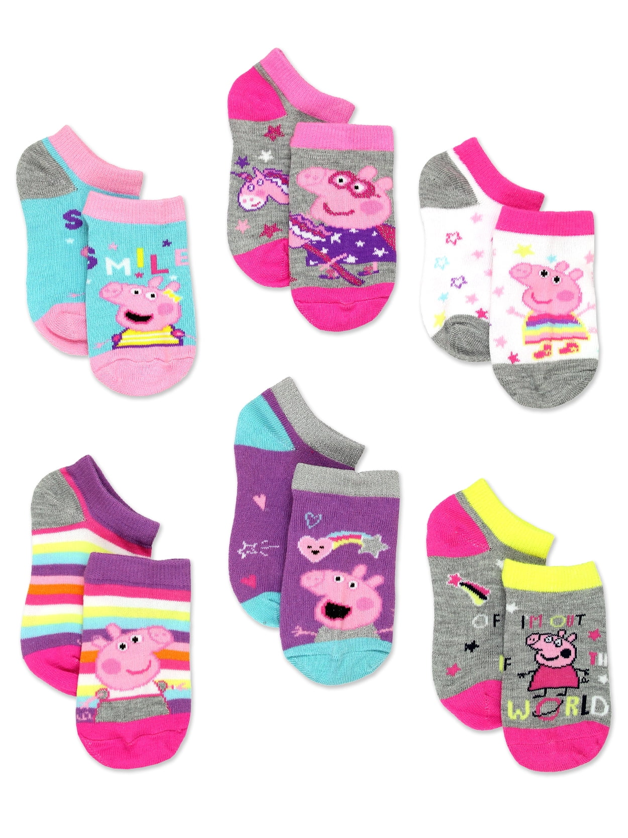 Peppa Pig Toddler Girls 6 Pack No Show Socks Set with Muddy Puddle Club ...