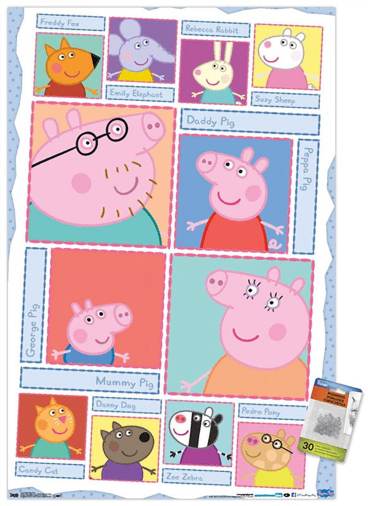 Peppa Pig - Grid Wall Poster with Push Pins, 22.375" x 34" - Walmart.com