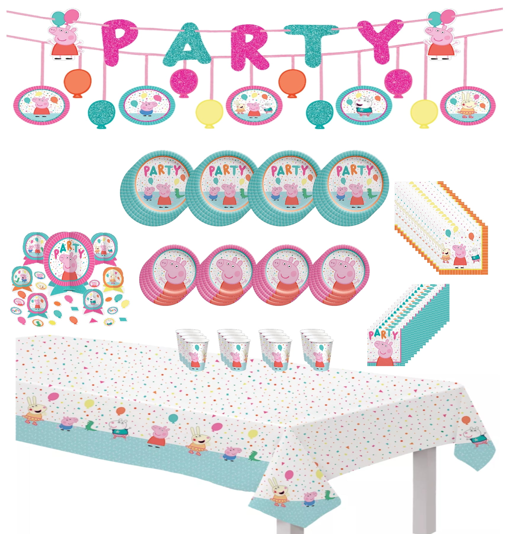 Peppa Pig Jumbo Deluxe Birthday Premium Party Supplies Bundle Pack for ...