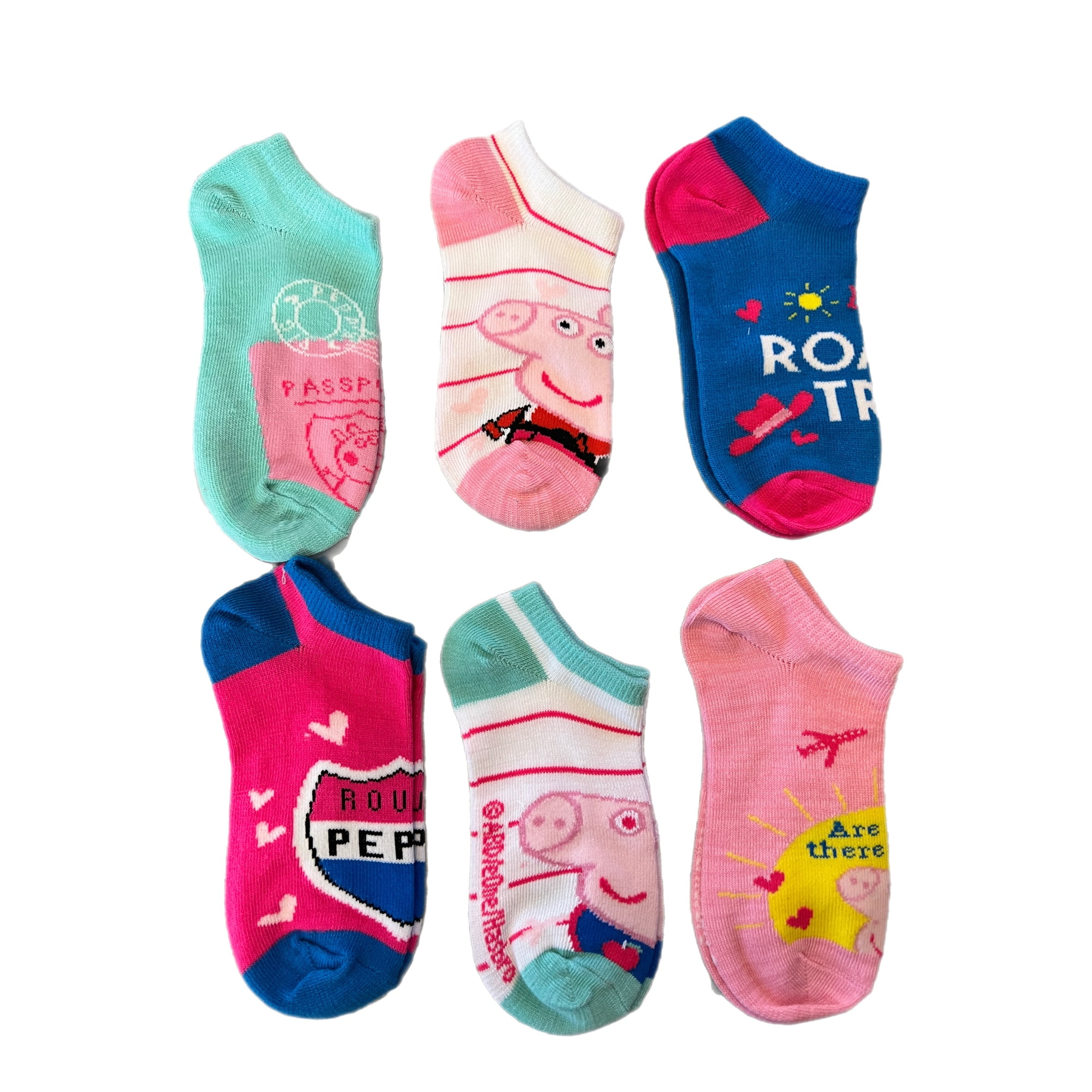Peppa Pig Kids Girls Shoe Size 7-10, No Show Socks 6 Pack - Walmart.com