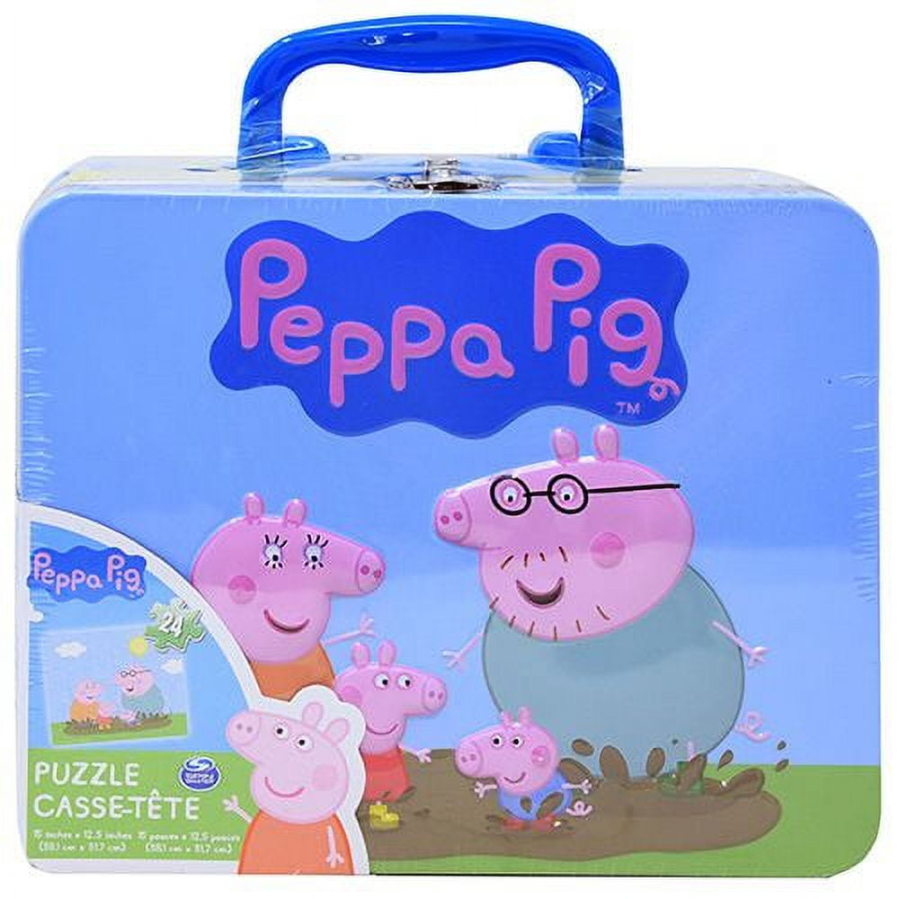 Licensed Peppa Pig Lunch Tin Box, Large, Includes 24pc Puzzle, 7.75 x 3 ...