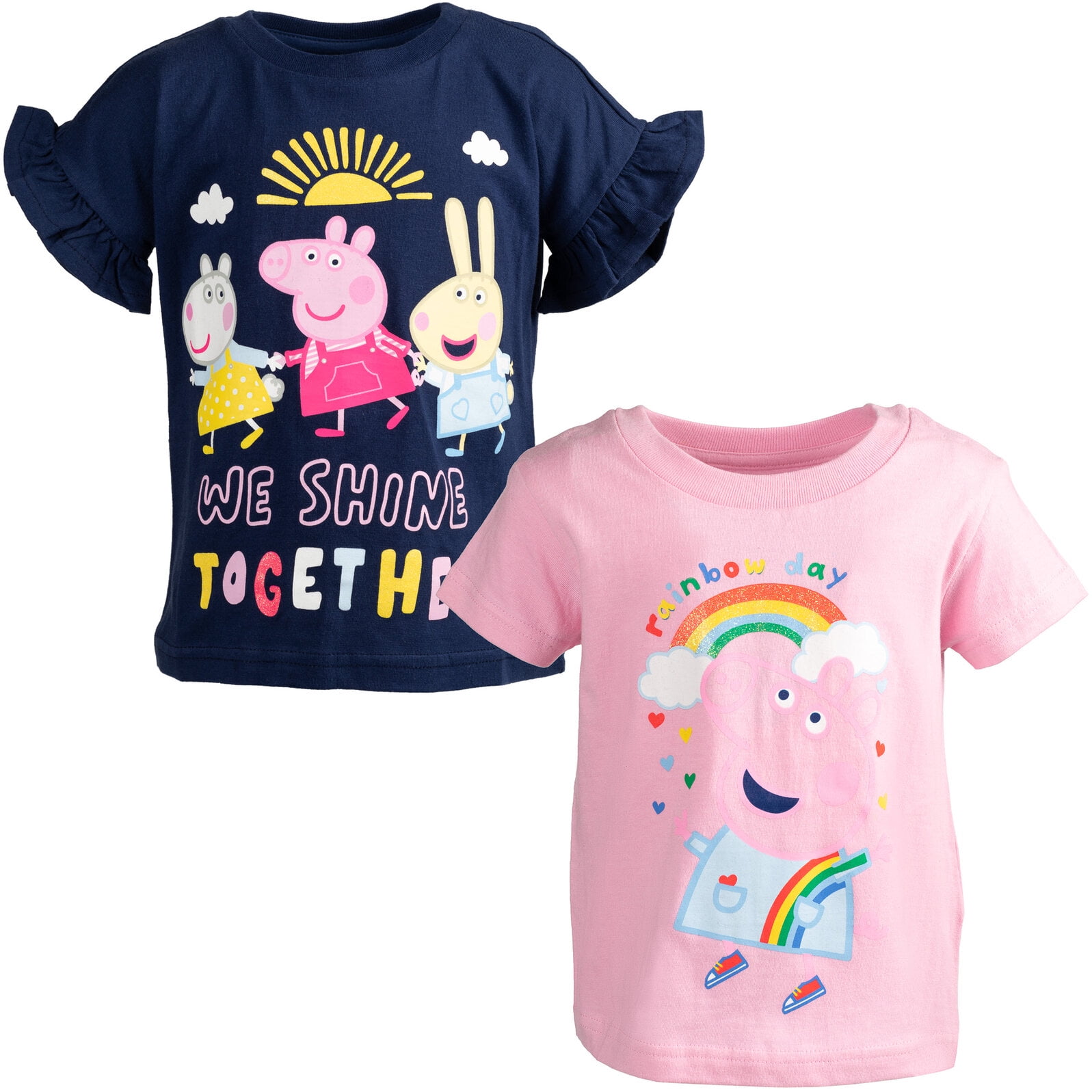 Peppa Pig Little Girls T-Shirts, 2 Pack, Ruffle Sleeves, Glitter ...