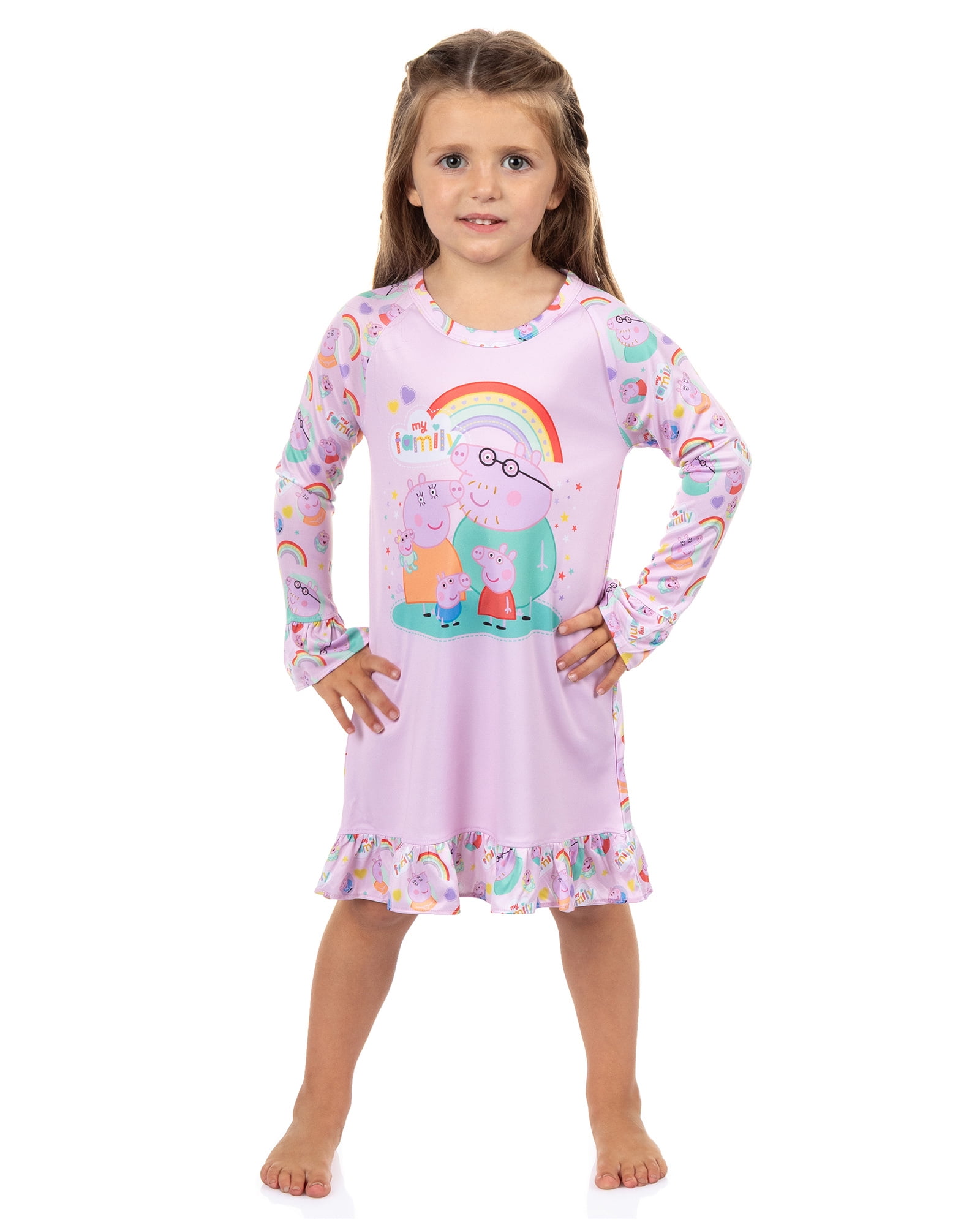 Peppa Pig Pajama My Family Rainbow Long Sleeve Raglan Ruffle Nightgown ...