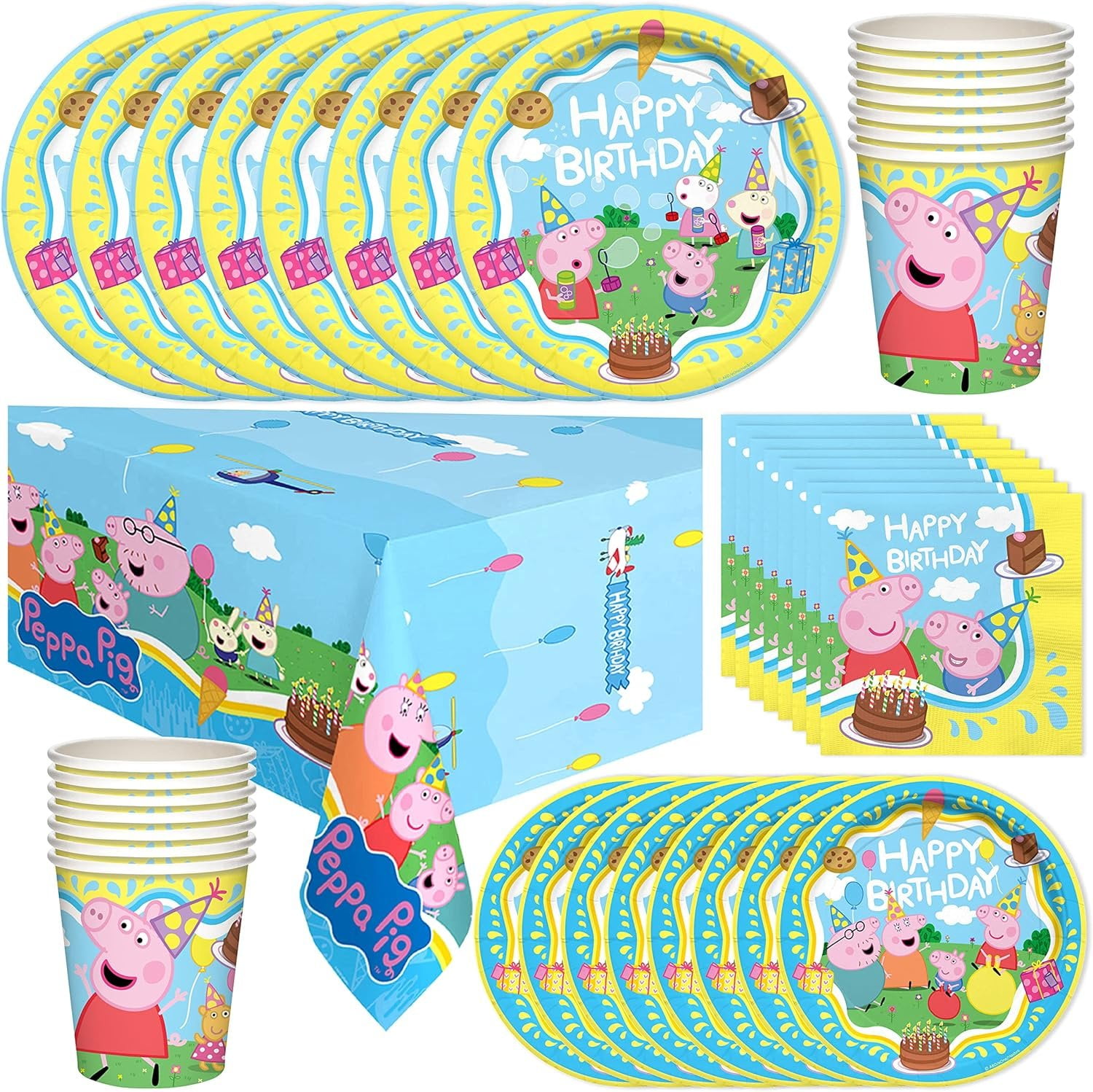 Treasures Gifted Peppa Pig Party Tableware Set, Plates, Cups, Napkins ...