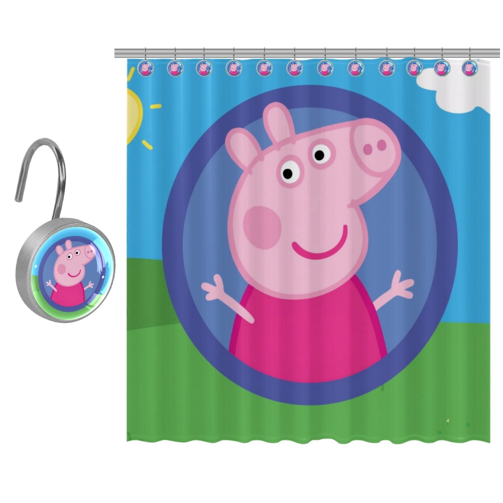 Peppa Pig Printed Shower Curtain with 9 Hooks 36" x 72" - Walmart.com