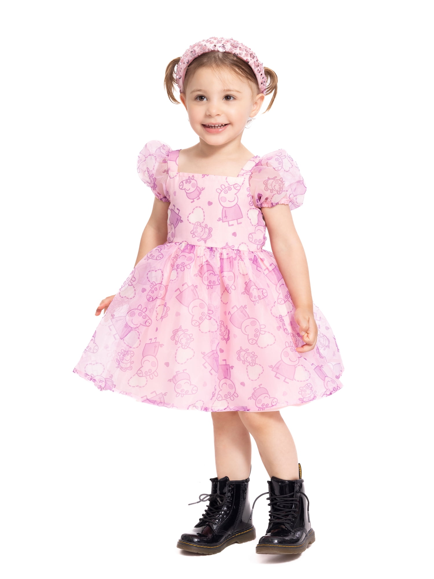 Peppa Pig Toddler Girls' Print Dress with Puff Sleeves, Sizes 12M-5T ...