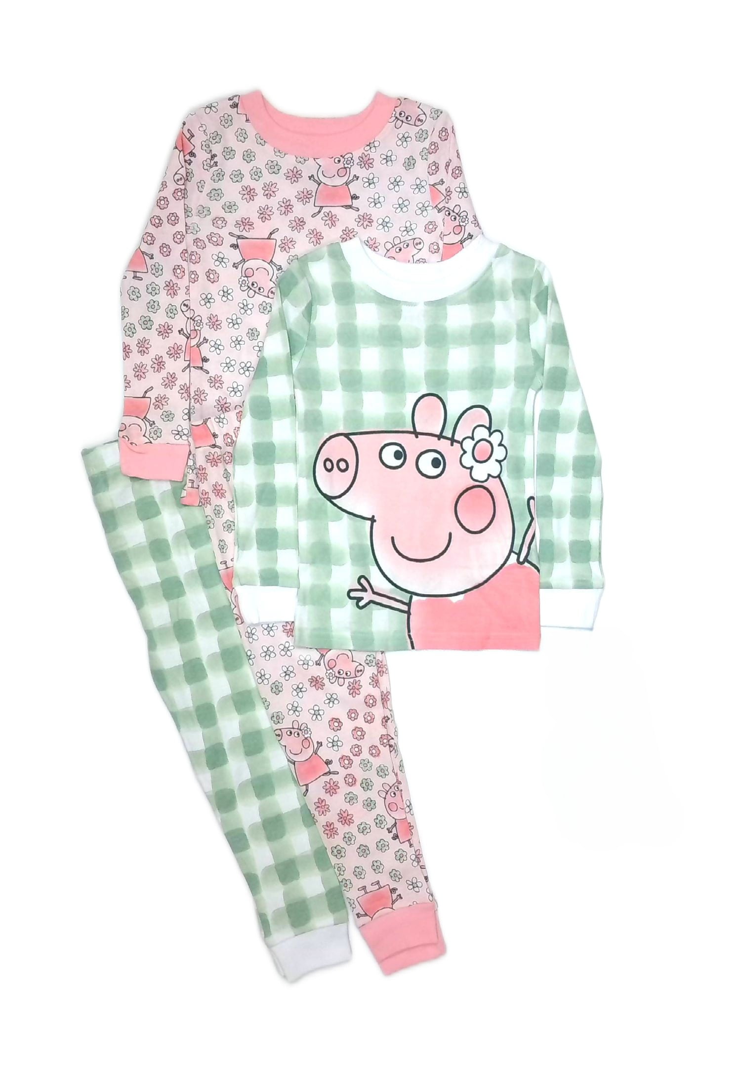 Peppa Pig Toddler Girl's Checkered and Floral Print 4-Piece Pajama Set ...