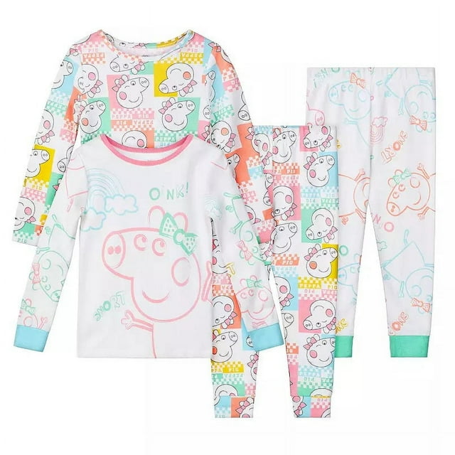 Peppa Pig Toddler Girl's Long-Sleeved 4-Piece Cotton Pajama Set (Size ...