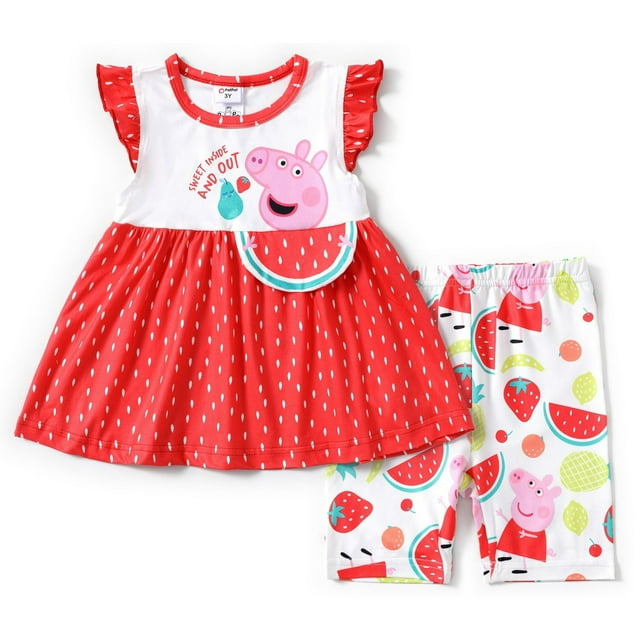 Peppa Pig Toddler Girls 2pcs Watermelon Graphic Ruffle Dress Top with ...