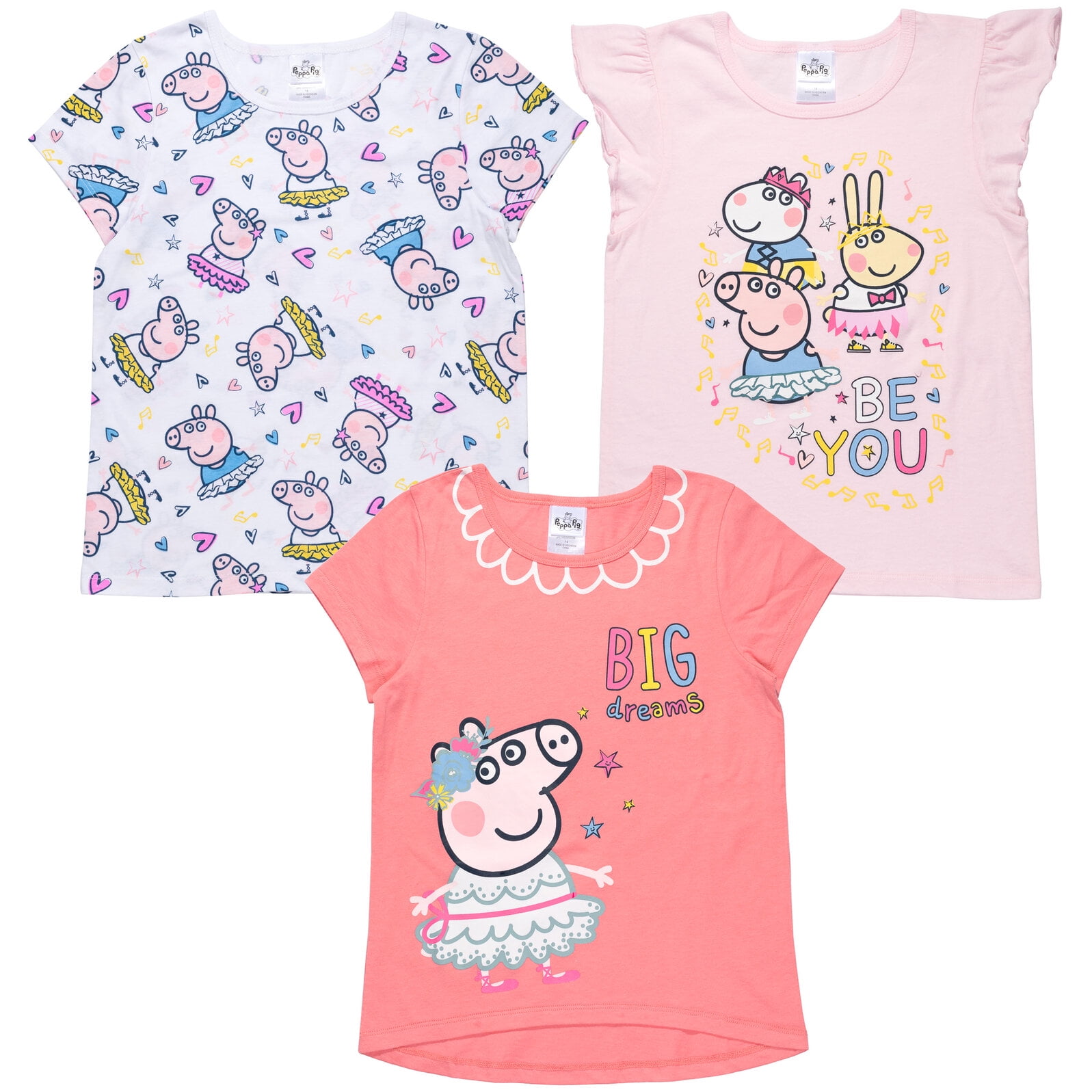 Peppa Pig Toddler Girls 3 Pack T-Shirts White/Pink 3T - Walmart.com