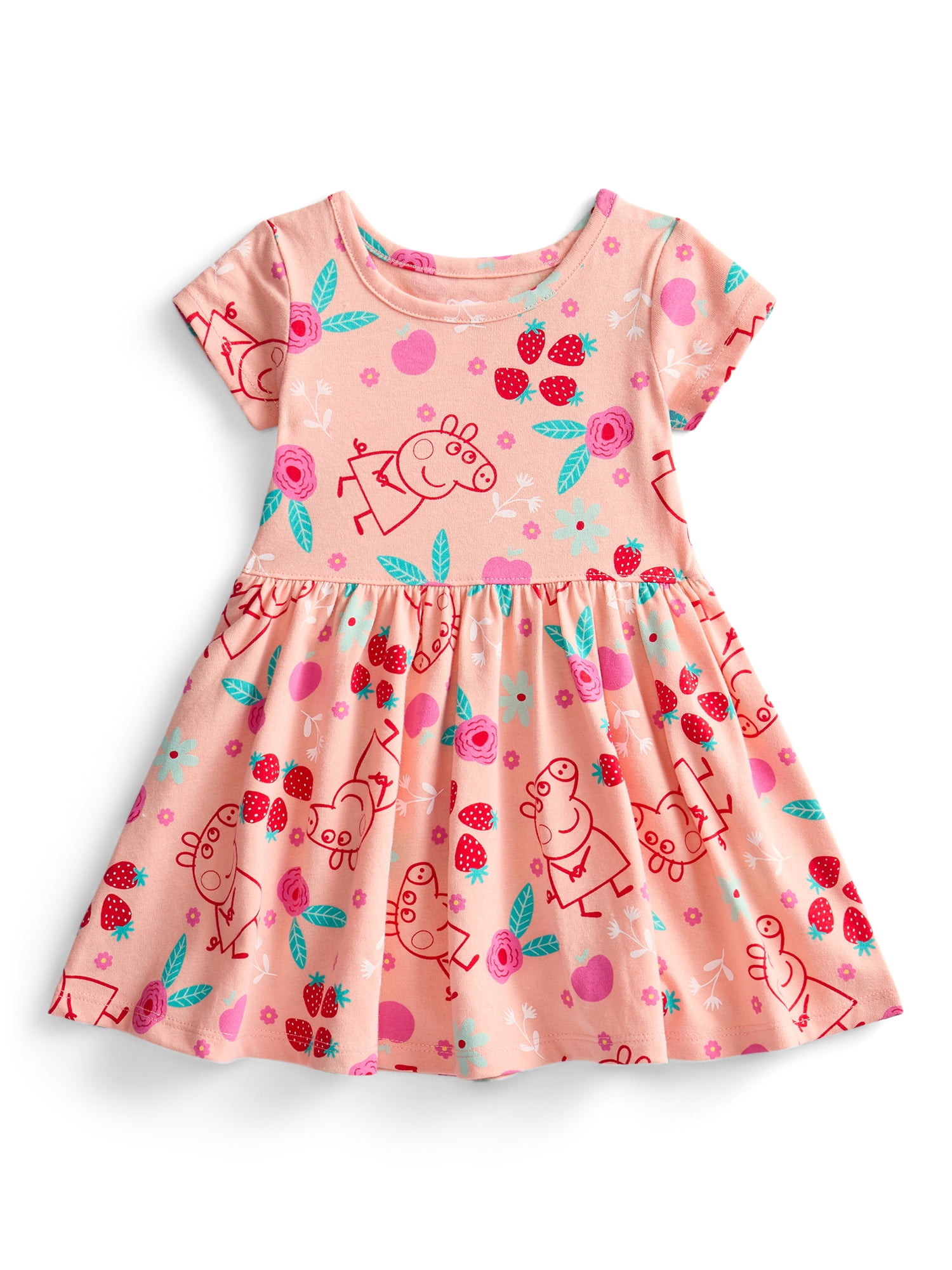 Peppa Pig Toddler Girl Allover Print Dress with Short Sleeves, Sizes ...
